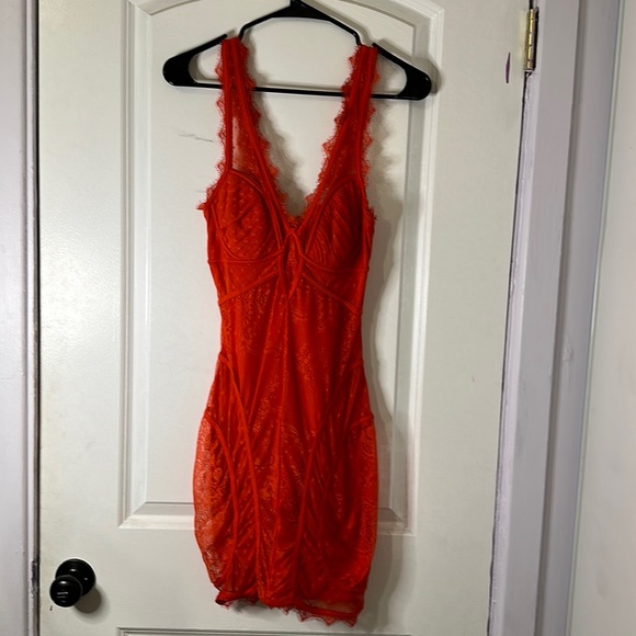 bebe | Dresses | Bebe Orange Lace Short Bodycon Dress | Poshmark